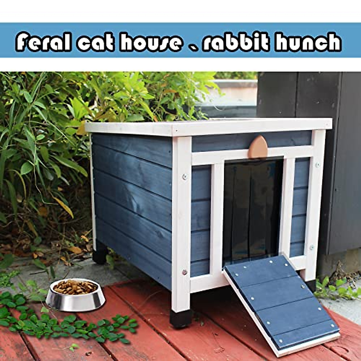 Rockever Outdoor Cat House, Feral Cat House Outdoor Weatherproof with Escape Door and Clear Windows for 2 Cats (Grey