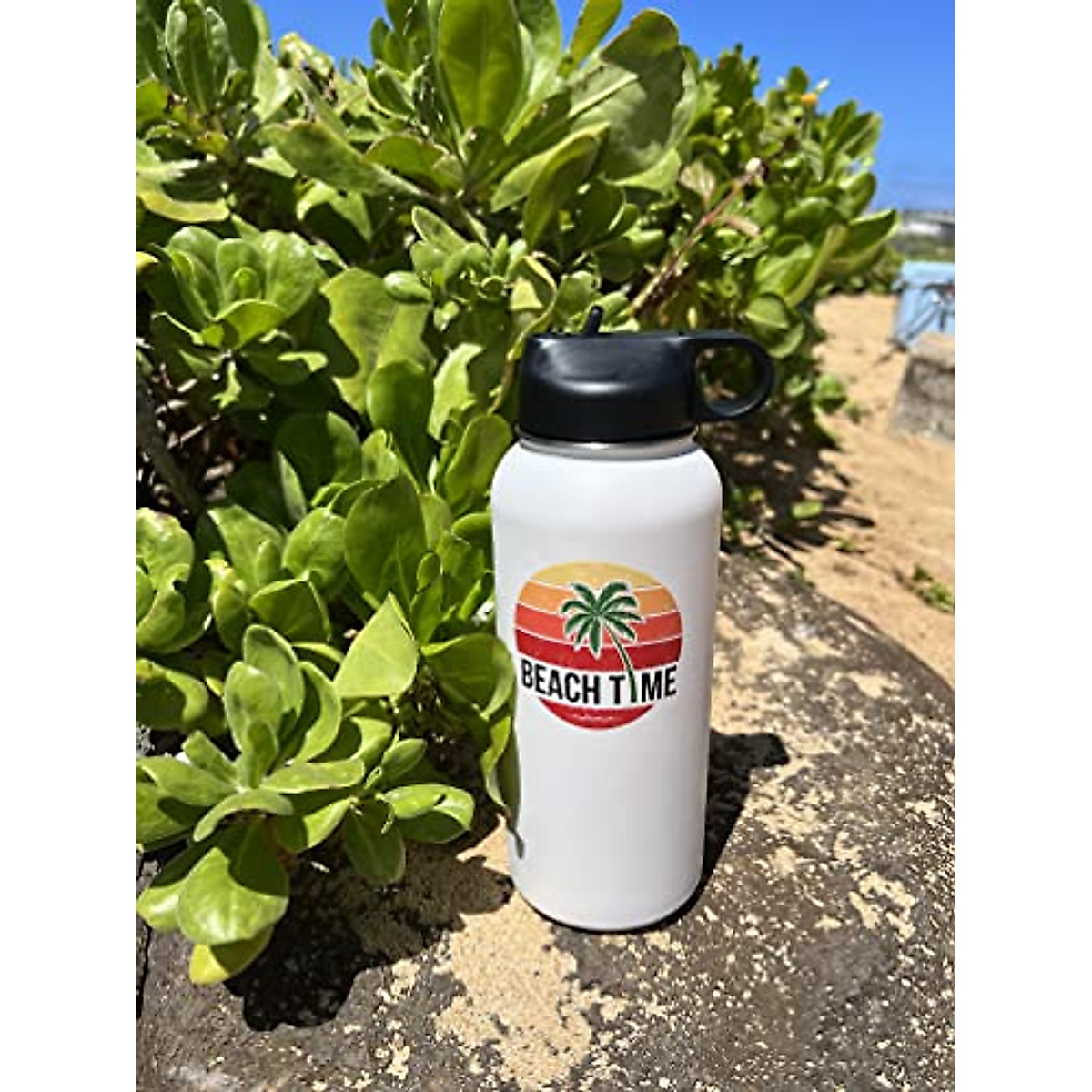 Lifecraft Beach Time 18/8 Stainless Steel Vacuum Insulated Sweat Proof Water Bottle Large 32 Oz Wide Mouth with Straw Flip Lid, Handheld Sport Design Hydro Metal Jug