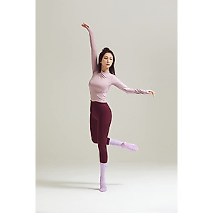 SELTY Non Slip Crew Socks for Women - Pilates, Yoga, Barre Socks with Grips (Purple)