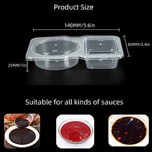 HNOYGNU 20 Sets Double Compartment Condiment Containers with lids,2 Compartment Snack Containers Snack Disposable Plastic Dip Container Snack Container for Takeaway Sauces, Dips and Travelling Snacks