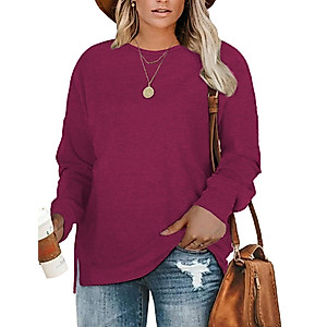 DOLNINE Plus Size Sweatshirts for Women Fall Winter Shirts Tunics Maroon-16W