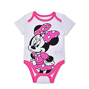 Disney Minnie Mouse Girls’ 4 Pack Bodysuit for Newborn and Infant – Pink/Grey/White