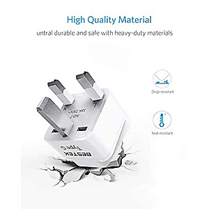 BESTEK UK Travel Plug Adapter Set, Grounded Universal Power Plug Adapter for USA to Type G Countries, UK, Ireland, Hong Kong and More-3 Packs