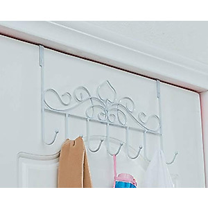 eywlwaar Over The Door Hooks with 7 Hooks Metal Rack for Home Use Hats Coats Key Bag Clothes Scarfs Hooks and Love Design(White)