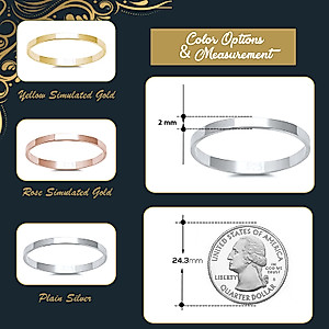 CloseoutWarehouse Rose Gold-Tone Plated Sterling Silver Flat Plain Bridal Band Ring 2MM Size 6