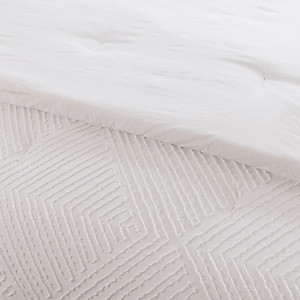 LAVACHEY Queen Comforter Set, White Boho Bedding Comforter Sets Extra Fluffy, Tufted Design Bed Comforter 3 Pieces (1 Comforter, 2 Pillowcases)