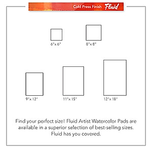 Fluid Artist Watercolor Pad, 140 lb (300 GSM) Cold Press Paper Pad for Watercolor Painting and Wet Media, Fold Over, 12 x 18 inches, 20 White Sheets