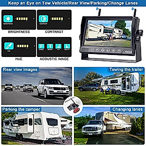 Rohent RV Backup Camera Wireless HD1080P 2 Cameras with 7 Inch Touch Key DVR Monitor Stable Digital Signals Rear View Camera System IP69K Waterproof Pigtail Wire Adapter for Furrion Pre-Wired RVs R8