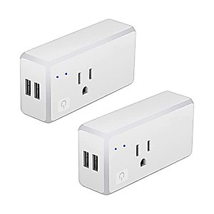 Jinvoo Smart Plug,WiFi Outlet Mini Socket 16A Work with Alexa and Google Home, Remote Control,Smart Plug Outlet with 2 USB Ports, Voice Control Remote Control, Timing Function