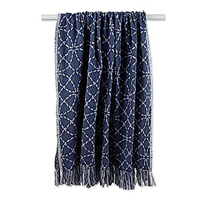 DII French Blue Concentric Circles Throw with Fringe, 50x60