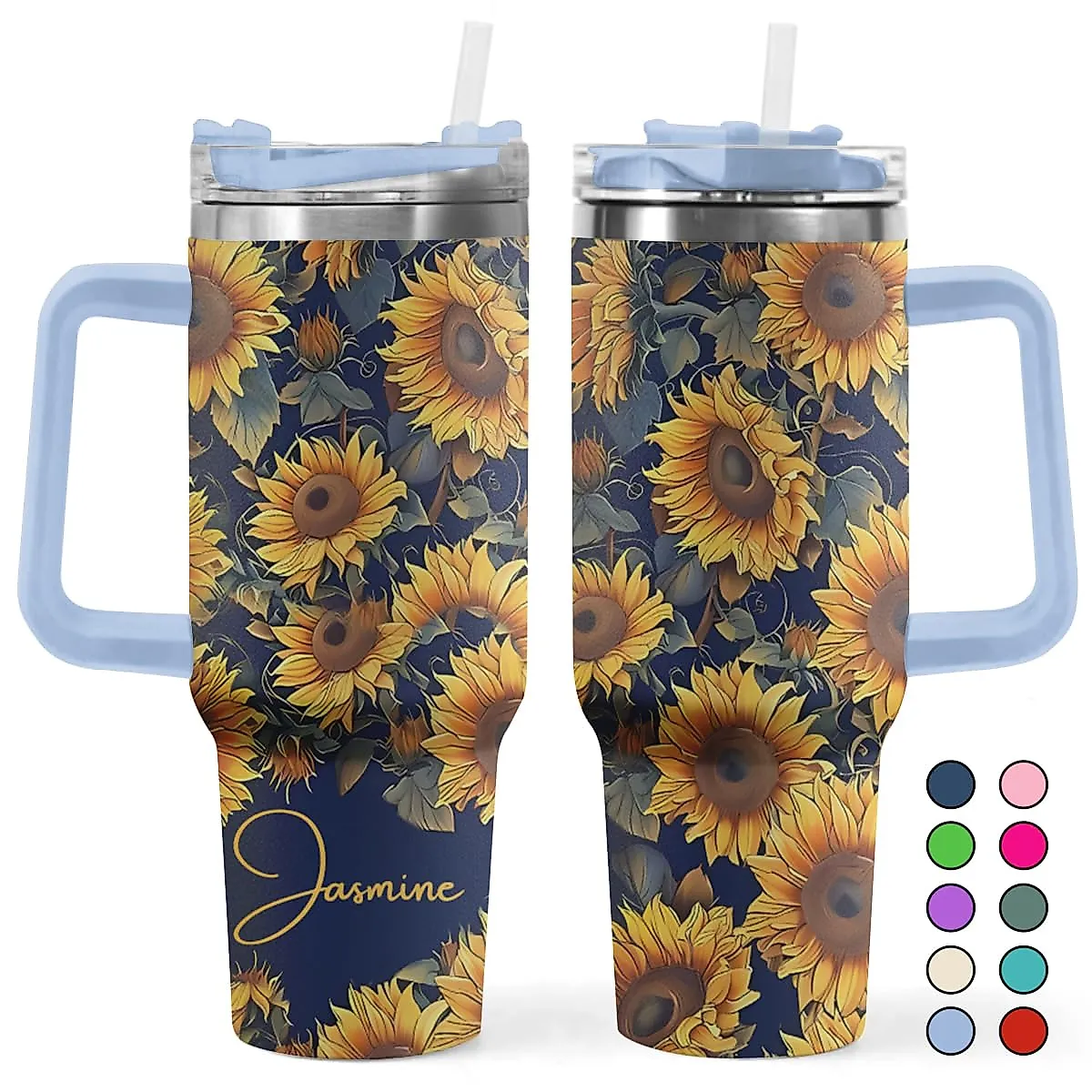 Catygift - Sunflower Style - Personalized Customized 40oz Tumbler - Camping Gift For Him, Her 40oz Tumbler With Handle Gift Ideas Handle Can Change Color