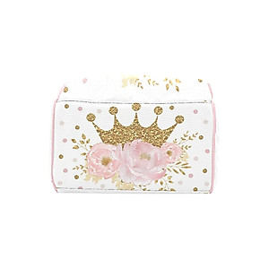 Yeshop Pink Floral Gold Crown Princess Personalized Diaper Bag Backpack Tote with Name,Custom Travel Nappy Mommy Bag Backpack for Baby Girl Boy Gift,10.83 Inch * 6.69 Inch * 15 Inch