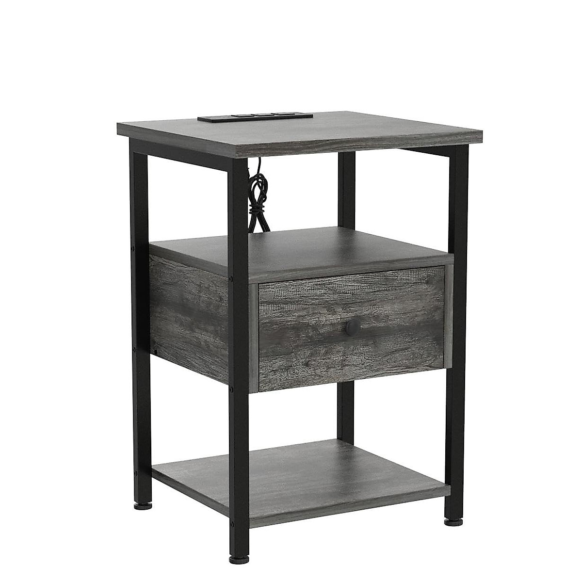 Ecoprsio Nightstand Set of 2, Nightstands with Charging Station, End Table Bedside Table with USB Port, Modern Nightstands with Drawers Storage Shelf, Wood Night Stands for Bedroom, Living Room, Grey