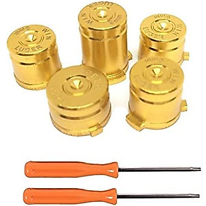 Metal Aluminum ABXY Guide Thumbsticks Bullet Buttons Joystick Cap + T6 T8 Screwdriver for Xbox One Controller(Gold)