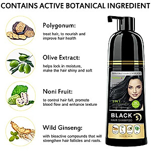 Hair Dye Shampoo 3 in 1, Black Hair Dye 13.5 FL Oz, Black Hair Shampoo, Semi-Permanent Black Hair Dye Shampoo, 100% Gray Hair Coverage, Effect in 5 Minutes, Lasts 30 Days Hair Color Shampoo (black)