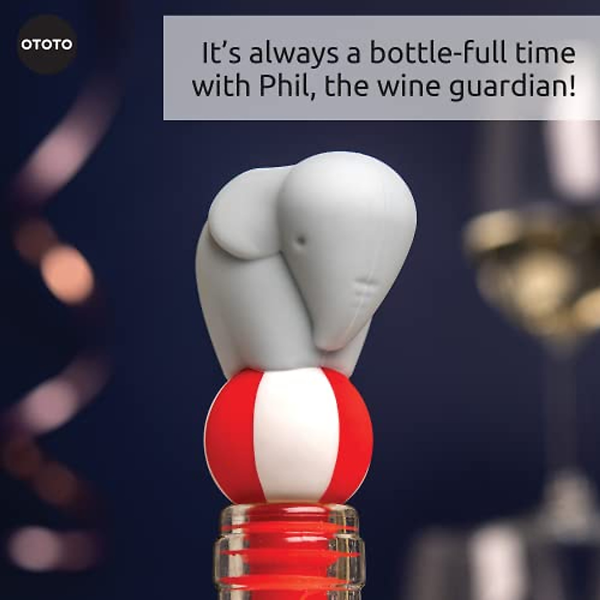 OTOTO Phil - Wine Stopper - Keep Wine Fresh with Reusable Wine Bottle Stoppers - Replace Wine Cork with BPA free Silicone Wine Plug - Fits Standard Sized Wine Bottles - Air tight - 3.6 x 1.6 x 2 inch