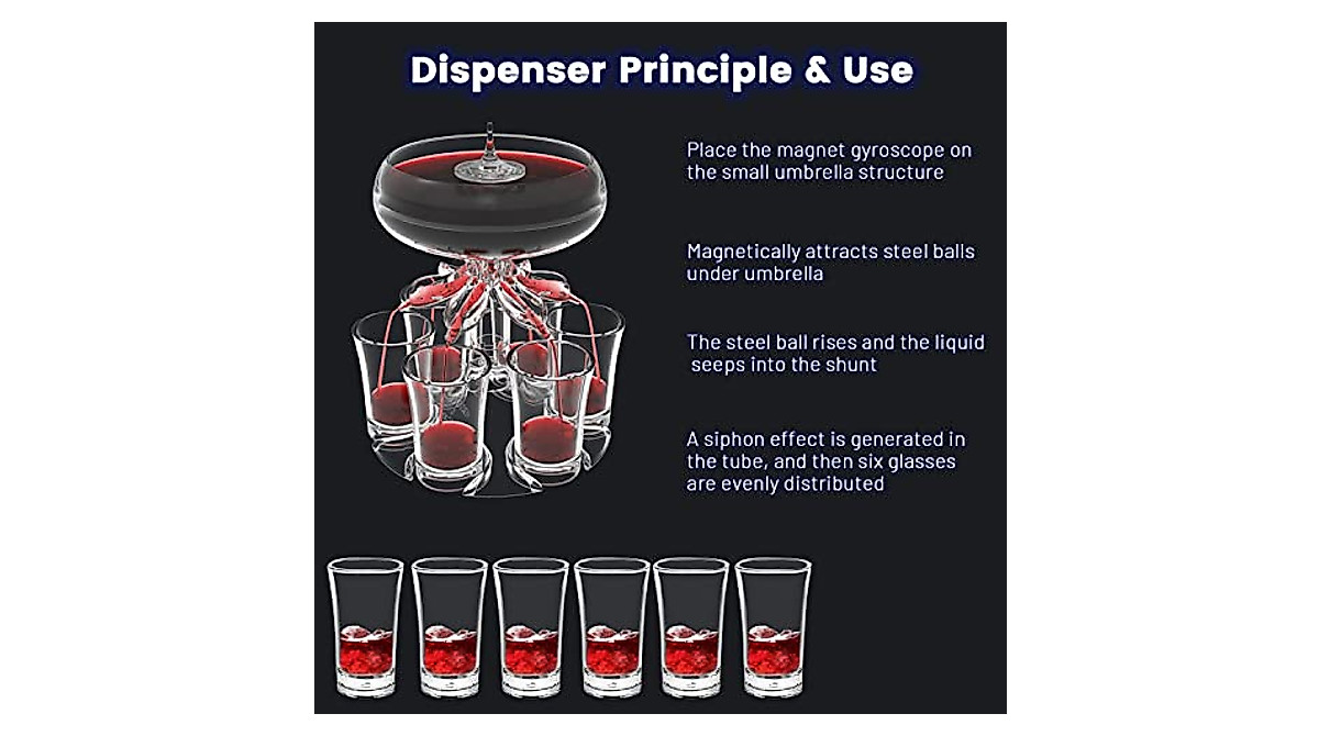 Shot Dispenser with 6 Glasses - Fun Party Accessory