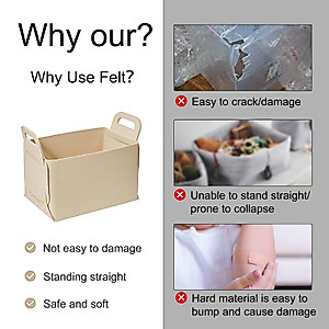 CreWondFu Felt Storage Basket with Handle for Office Bedroom with Carry Handles Clothes Storage Bins Beige Lage Size Felt Laundry Basket 15inch Large Rectangular Storage Bin