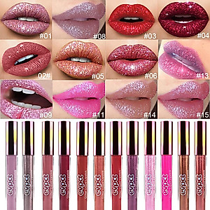 evpct 2Pcs Mauve & Taupe purple Matte to Glitter Liquid Lipstick Long Lasting Lip Set Kit for Women Diamond Shiny Glitter Sparkly Glossy Metallic Shimmer Sparkle Waterproof Lipstick Lip Gloss 01+08
