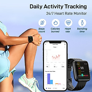 Smart Watch, 1.5 Inch HD Touch Screen Fitness Watch，18 Sport Modes IP68 Waterproof Fitness Tracker with Heart Rate Tracker Blood Oxygen Sleep Monitor, for iPhone Android Men Women