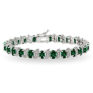 B. BRILLIANT Sterling Silver Simulated Emerald 6x4mm Oval and S Tennis Bracelet with White Topaz Accents