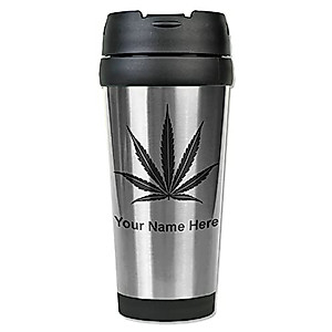 LaserGram 16oz Coffee Travel Mug, Marijuana leaf, Personalized Engraving Included (Stainless)
