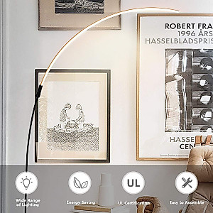 Tangkula LED Arc Floor Lamp, Curved Contemporary Minimalist Standing Lamp with 3 Brightness Levels, Modern Dimmable Adjustable Tall Reading Light, 3000K Warm White (Black)