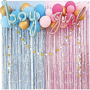 Gender Reveal Kit, Gender Reveal Party Supplies, Gender Reveal Decorations, Blue and Pink Balloons Arch & Garland Kit, Metallic Fringe Curtains Party Decorations, Boy or Girl Gender Reveal Ideas