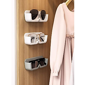 Dincken 2pcs Glasses Holder Stand, Wall Mounted Eyeglasses Holder with Adhesive, Beside Reading Glasses Holder for Nightstand, Clear