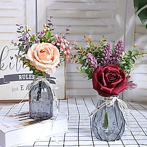 Fake Flowers Silk Roses Flower Bouquet , Faux Flower Arrangements,Farmhouse Table Decor,Table Decorations for Living Room,Coffee Table Decor( Burgundy)