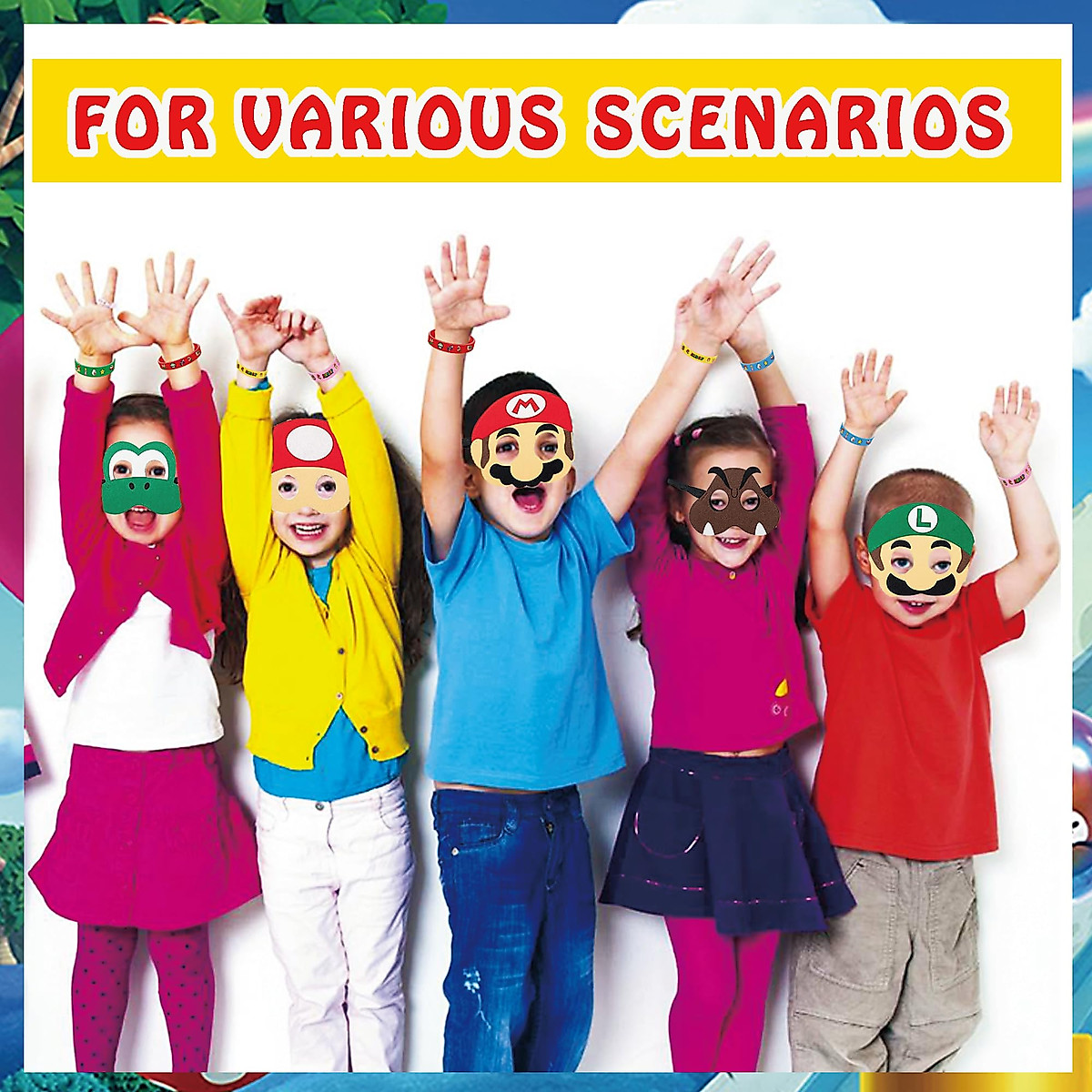 coayhel 115 PCS Birthday Party Favor Supplies, Birthday Party Decorations Set Includes 50 Stickers, 15 Slap Bracelets, 10 Bracelets, 10 Button Pins, 10 Key chains, 10 Box, 10 Mask, mmfavor2024