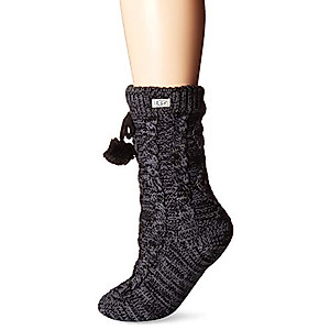 UGG Accessories Women's Pom Pom Fleece Lined Crew Sock, Nightfall, One Size