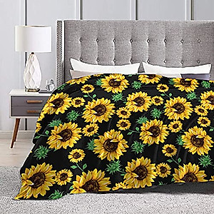 Yellow Sunflower Soft Warm Throw Blanket Lightweight Flannel Fleece Bed Blanket Gift for Kid Baby Adults Or Pet Chair Couch Microfiber Blankets 60"X 50"