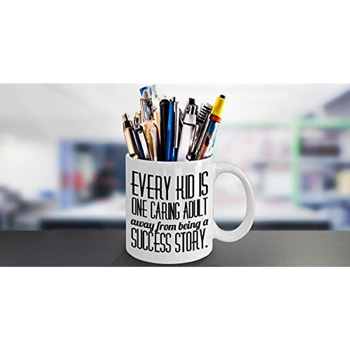 Teacher Mug (15 oz) Every Kid Is One Caring Adult Away From Being a Success Story Mugs With Quotes by Vitazi Kitchenware, Ceramic Coffee Cup - Gift for Coaches, Teachers, Social Workers (White)