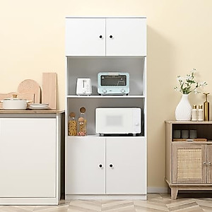 HOMCOM 71" Kitchen Buffet with Hutch, Pantry Storage Cabinet with Shelves, Open Microwave Countertop for Dining Room, Living Room, White