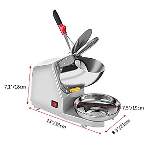 Yahpetes Electric Shaved Ice Machine 1Pcs Electric Dual Blades Ice Crusher Shaver Snow Cone Maker Machine 187lbs/hr for Home and Commercial Use (Sliver)