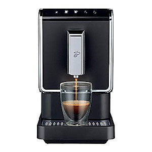 Tchibo Single Serve Coffee Maker Black - Automatic Espresso Coffee Machine with Induction Milk Frother for Rich, Creamy Froth - Built-in Bean Grinder, No Coffee Pods Needed