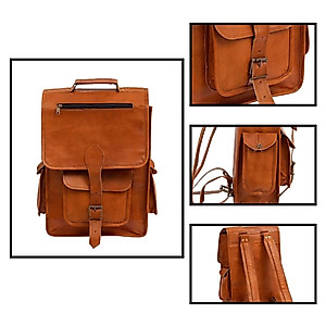 Shy Shy Let’s Touch The Sky 16" Vintage leather Backpack Laptop Messenger Bag Lightweight School College Rucksack Sling for Men Women