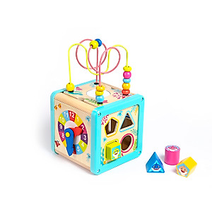 Pidoko Kids Baby Shark Toys - Wooden Activity Cube for Toddlers 1-3 | Baby Activity Cube, Bead Maze, Shape Sorter Blocks - First 1st Birthday Gift for Boys Girls - Wooden Toys for 1 Year Old Gifts