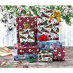 U'COVER Christmas Gift Wrapping Paper Large Sheet for Kids Boys Girls Baby Women Men Xmas Wrapping Paper 3Style Christmas Sloth Llama Santa Snowman Tree Truck Car Gift Wrap Paper (27*39.4inch 22sq.ft.)