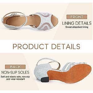 FUKZTE Womens Ballroom Dance Shoes for Social Salsa Latin Dance Dress Shoes Womens Open Toe Dancing Shoes,silver 1.97 inch heel,6 US