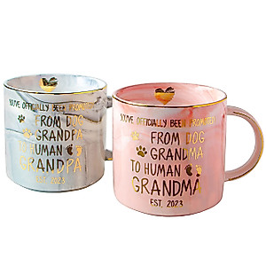 VILIGHT Pregnancy Announcement Gifts for Grandparents est 2023 - New Grandparents Baby Announcement Ideas - Gifts for First Time Grandma and Grandpa - Mugs Set 11.5 oz