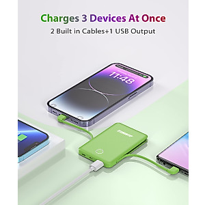 Alongza Portable Phone Charger 2 Pack Lightweight Power Bank with Built-in Cable External Phone Charger Small 6000mAh and 10000mAh for Cell Phones