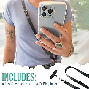 Smartish Phone Lanyard - Case Clinger - Universal iPhone Holder with Detachable Crossbody Shoulder Neck Strap Compatible with All Phone Cases - Adjustable Black Vegan Leather