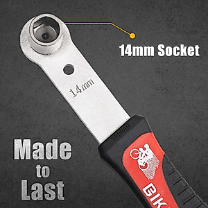 BIKEHAND Bike Bicycle Crank Bolt Wrench - Features a 14mm Socket & an 8mm Hex Wrench - Extra Long Handle