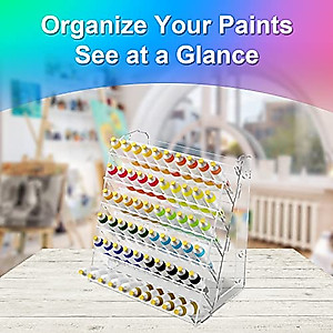 Acrylic Paint Organizer Wall Mount, Paint Holder Perfect for Craft Hobby Paint Storage, Acrylic Paint Storage, Craft Paint Storage, Paint Rack for 2 oz Bottles, Hobby Paint Storage with Brush Holder