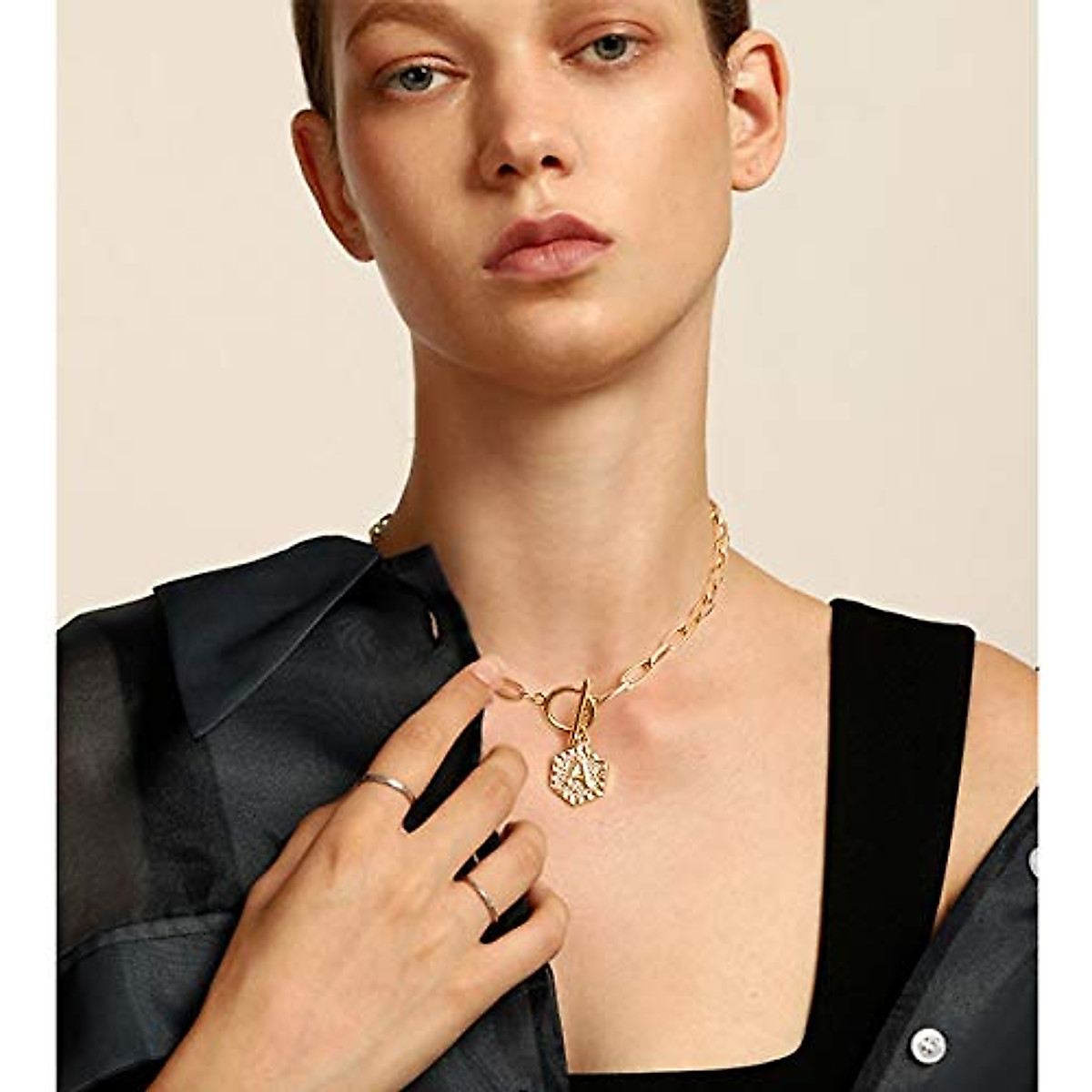 JA.S.JR 18K Gold Plated Initial Necklace Gold Necklaces for Women Letter Necklace