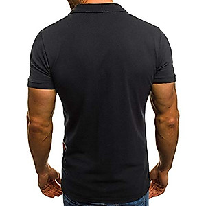 YOMXL Men's Casual Polo Shirt Summer Zipper Front Short Sleeve T-Shirt Classic Pocket Tee Tops Black