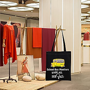 MBMSO School Bus Monitor Tote Bag School Bus Monitors Know all See all Bag Bus Driver Appreciation Gifts Shoulder Bag (School Bus Monitor TB-black)
