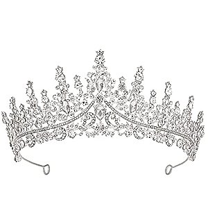 SWEETV Crystal Wedding Tiara for Women,Royal Queen Crown,Rhinestone Princess Tiara Hair Accessories for Quinceanera Pageant Prom Birthday Silver Audrey